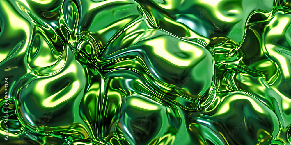 Liquid green metal chrome surface with trippy autostereogram effect ...