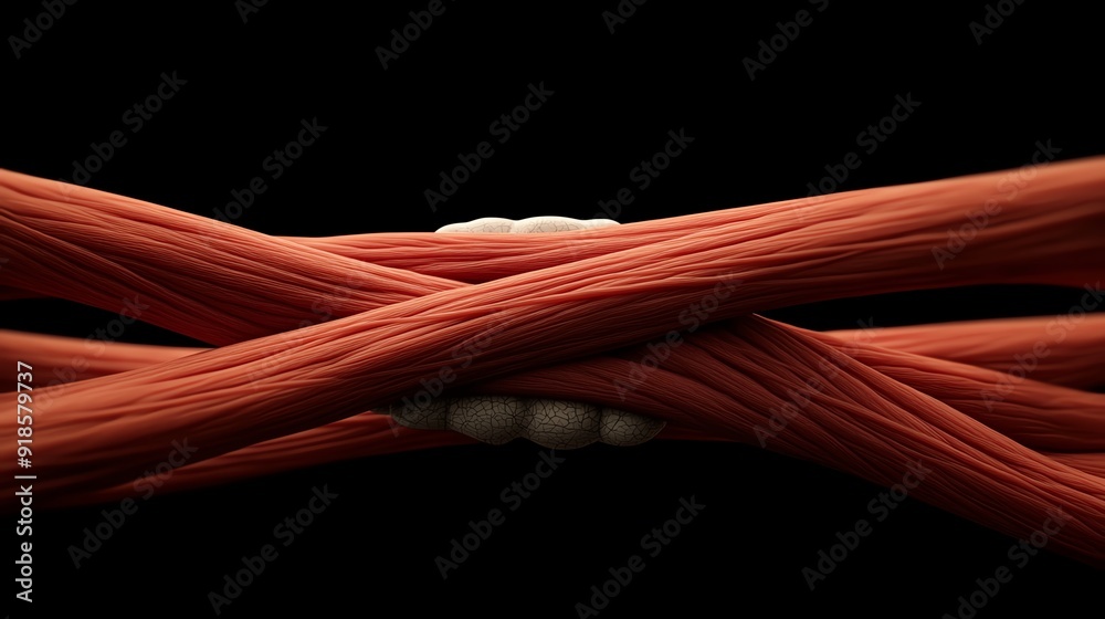 Closeup of muscle fibers intertwined with nerve endings, showing the ...