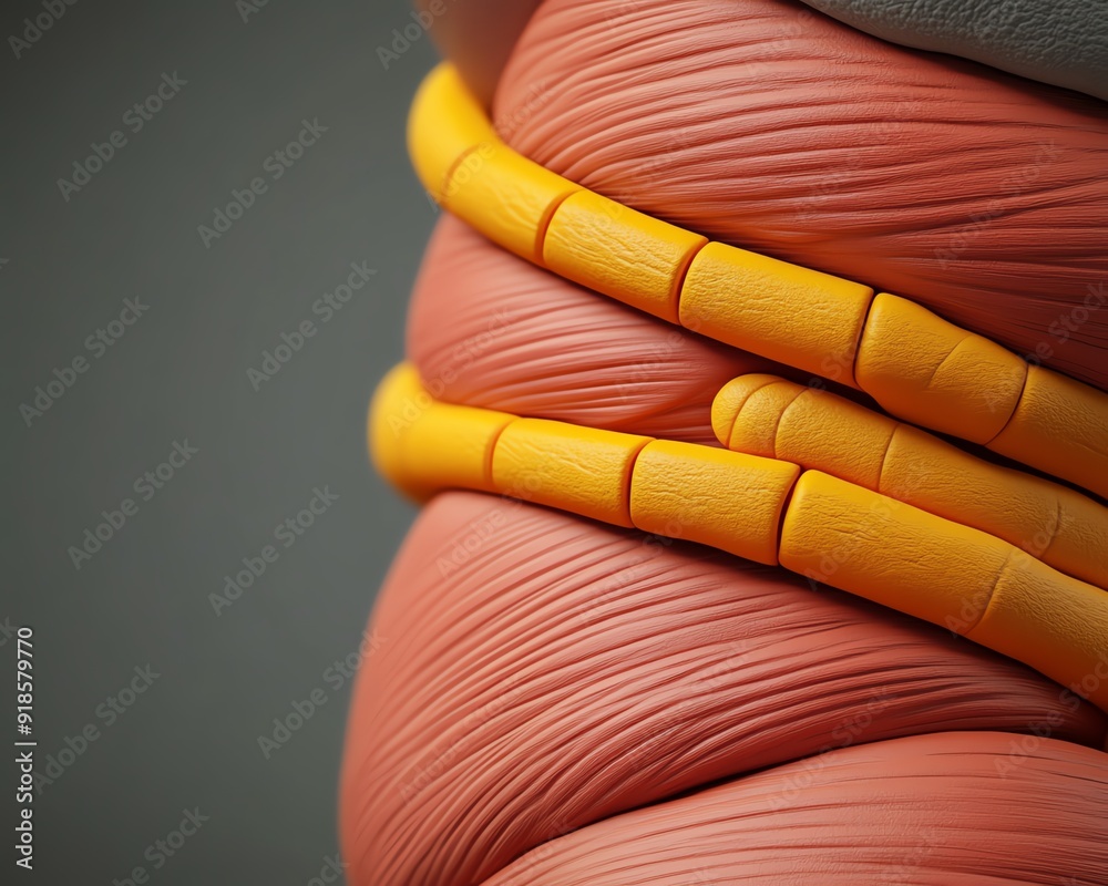 Closeup of the abdominal muscles with nerve connections highlighted ...