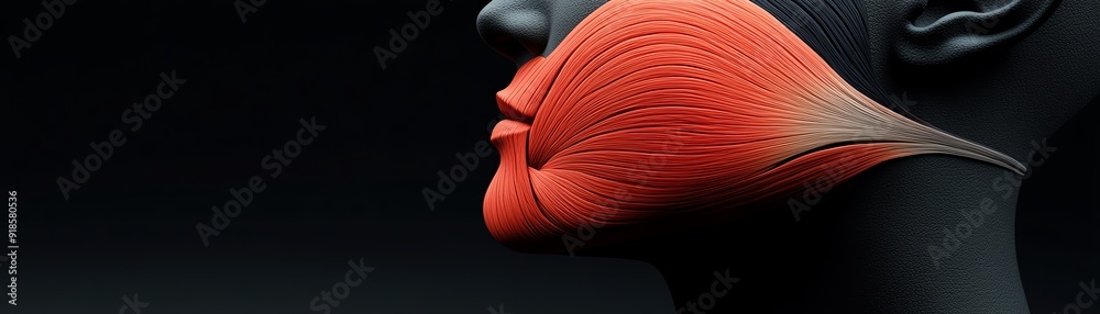 Detailed view of the facial muscles with nerve endings visible, showing ...