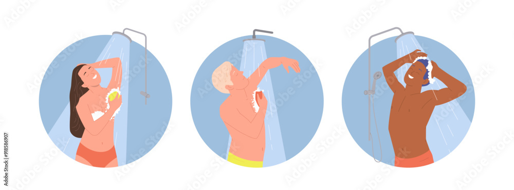 Isolated round composition set with happy people cartoon characters ...