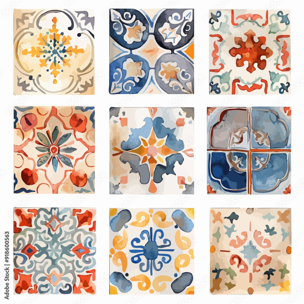 watercolor Sicilian tiles and lemon and sea, watercolor seamless ...