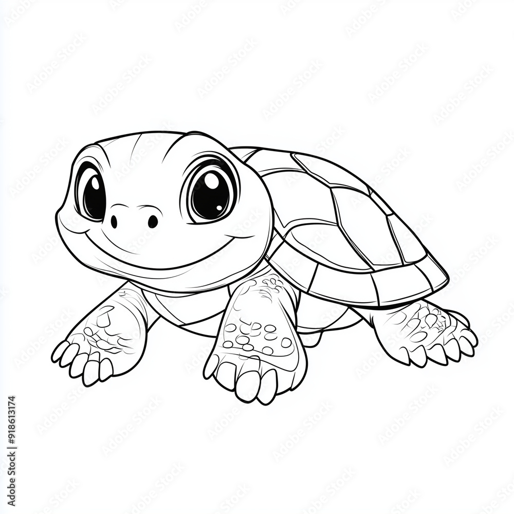 Cartoon Turtle Coloring Page for Kids to Enjoy Stock Illustration ...
