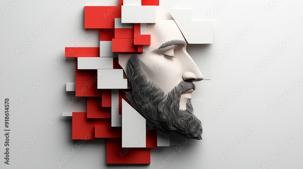 Abstract flat design of Jesus using geometric shapes and a limited ...