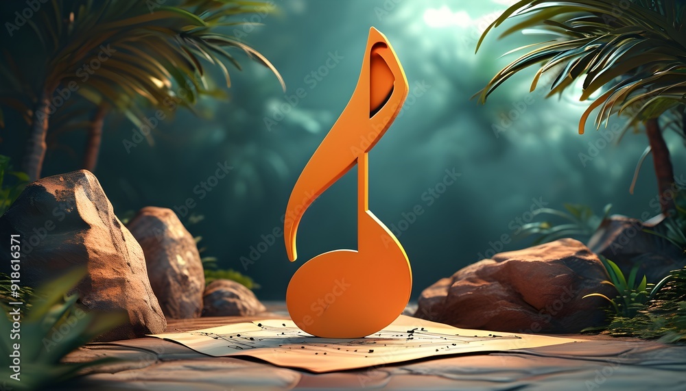 Golden notes full of musical elements shine on the black background ...