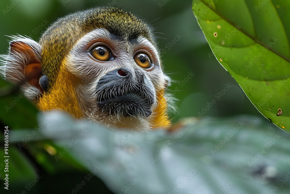 Common Squirrel Monkey Saimiri sciureus playing in the trees of the ...
