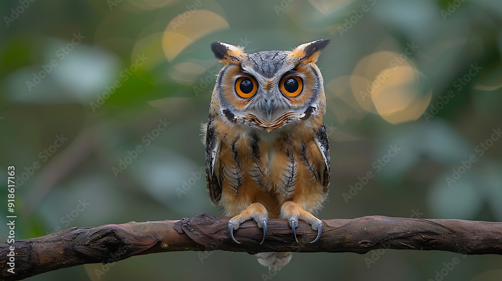 Crested Owl perched on a branch in the Amazon rainforest its ...