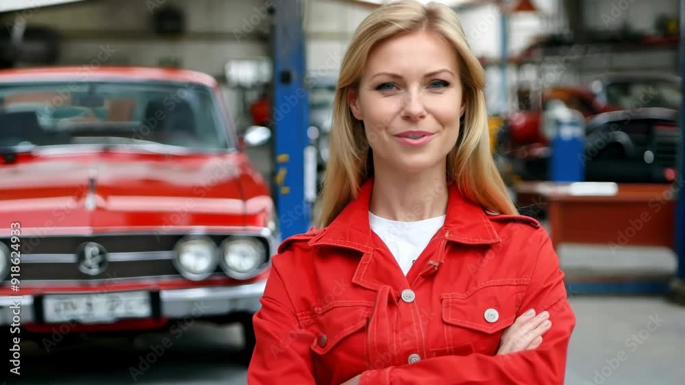 A passionate car lover proudly stands with her classic red car, sharing ...