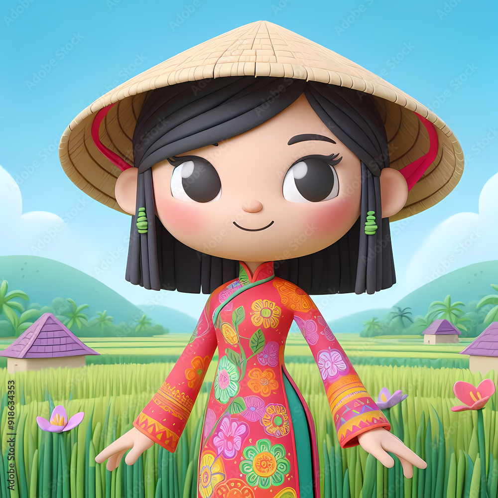 Vietnam Cultural Character Girl in Ao Dai with Non La Conical Hat in ...