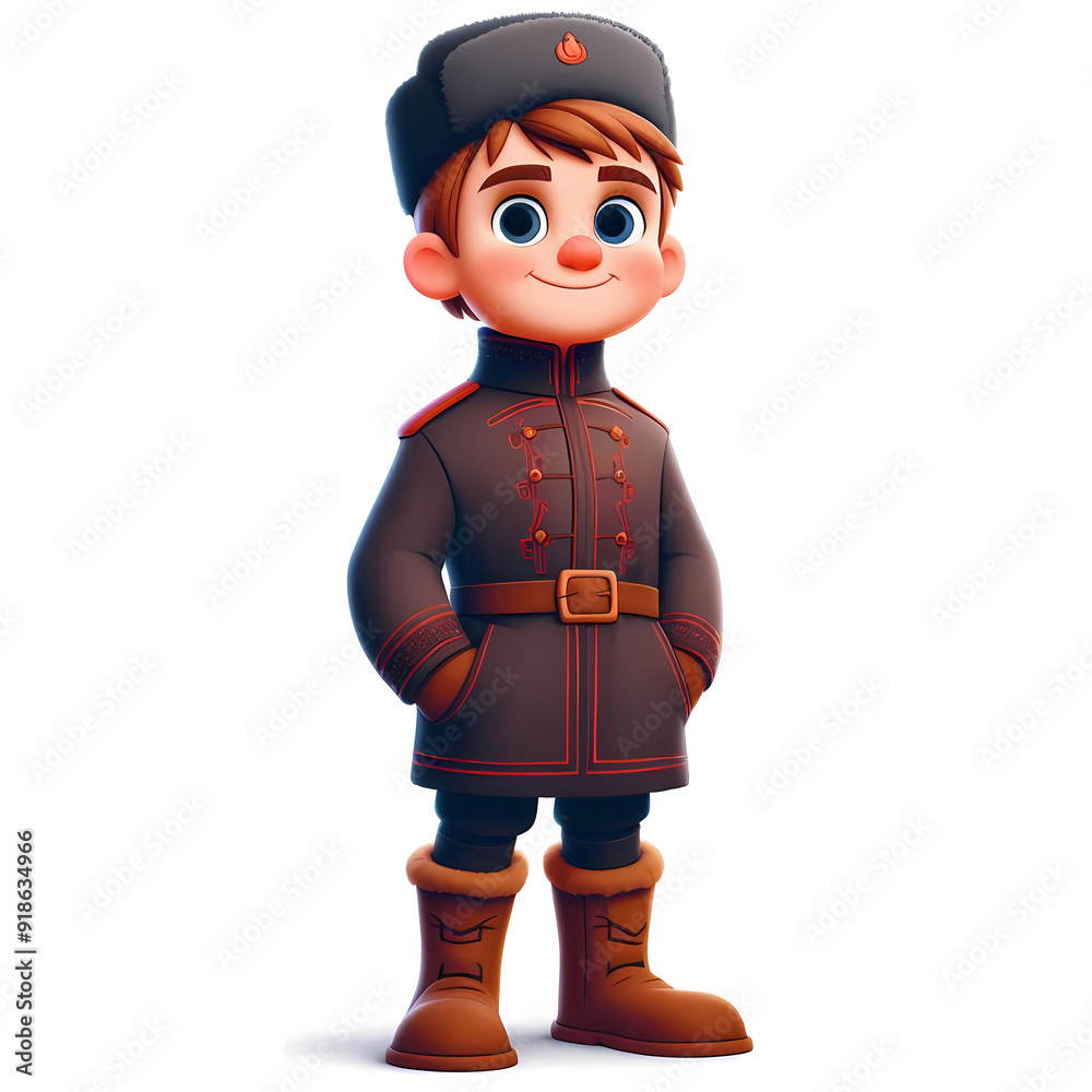 Russian Boy Character in Traditional Ushanka Hat and Coats 3D Digital ...