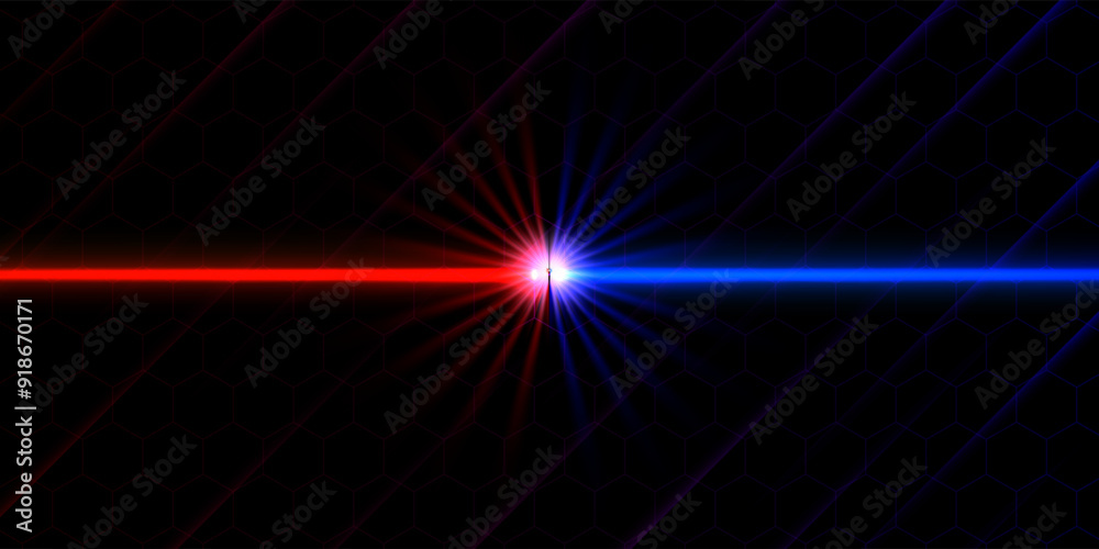 Laser light collision red and blue background, versus banner. Powerful ...