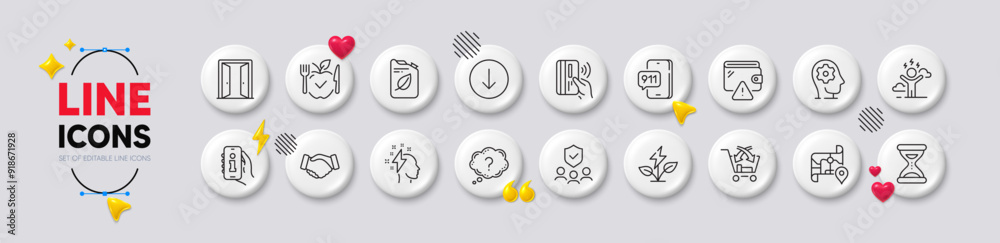 Contactless payment, Cross sell and Emergency call line icons. White ...