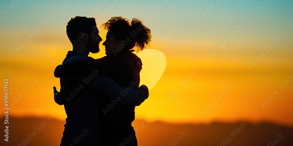 Heartfelt Embrace: Two people in silhouette hugging, the outline of a ...