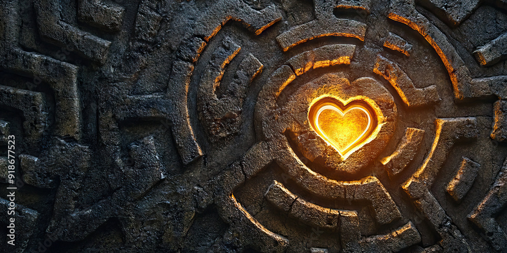 Endless Labyrinths of Love: A maze symbol carved into a weathered stone ...