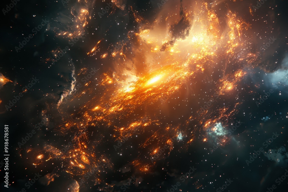 Glowing orange and yellow nebula with bright center and wispy edges in ...