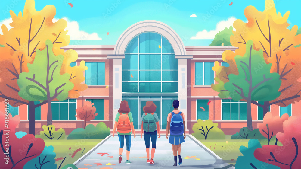 Back to School: A vibrant illustration of three diverse students ...