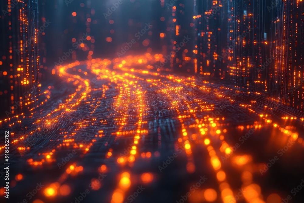 futuristic digital landscape with data streams neural network visualizations and abstract ...