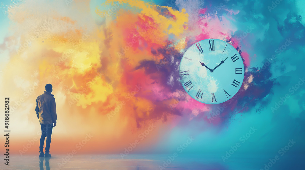 Time's Passage: A solitary figure stands amidst a vibrant, ethereal ...