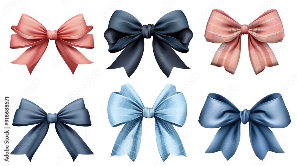 Bows, multiple angles view side top front group various colors ...