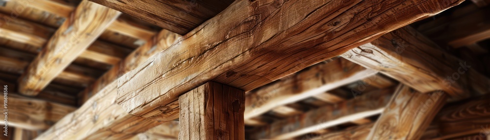 Rustic Western Architecture Aged Timber Beams in a Cabin Interior ...