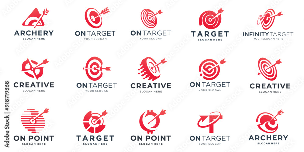set of arrow right on bullseye target logo design. target, on point ...