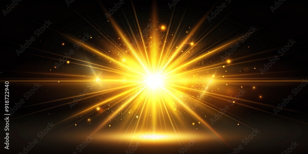 Vibrant golden sun light effect with radiant glowing sunrays ...
