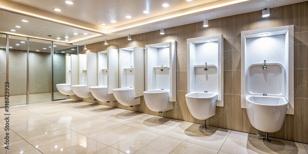 Clean and modern men's public restroom at a shopping mall, featuring ...
