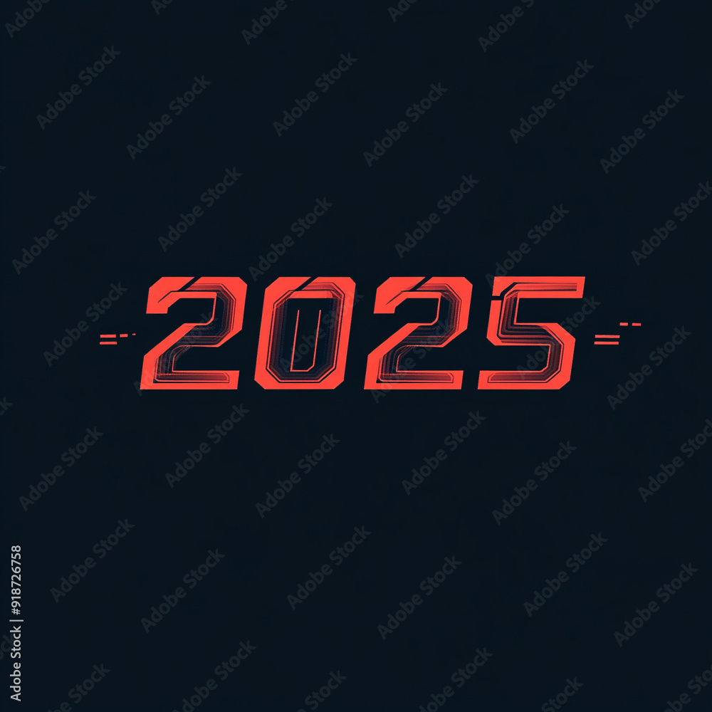 2025 year numbers red futuristic digital neon typography design text ...