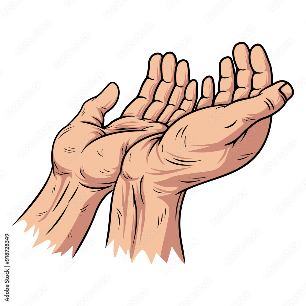 Vector illustration of praying hands in cartoon flat style isolated on ...