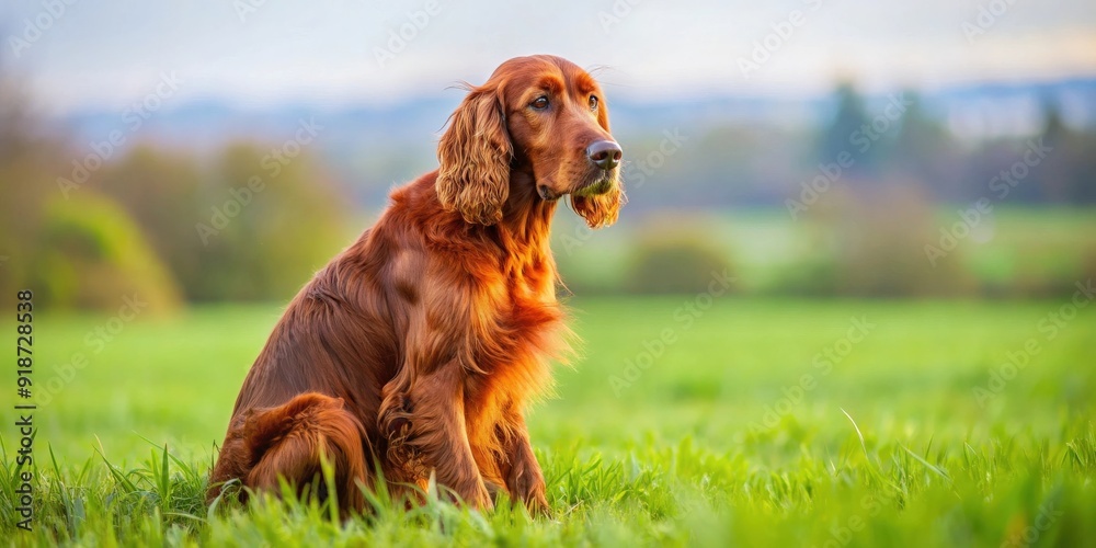 Irish Setter dog poops on grass tuft on field, Irish Setter, dog ...