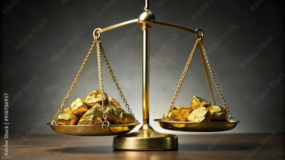 Weighing scale with pure gold ore from a mine for evaluation , gold ...