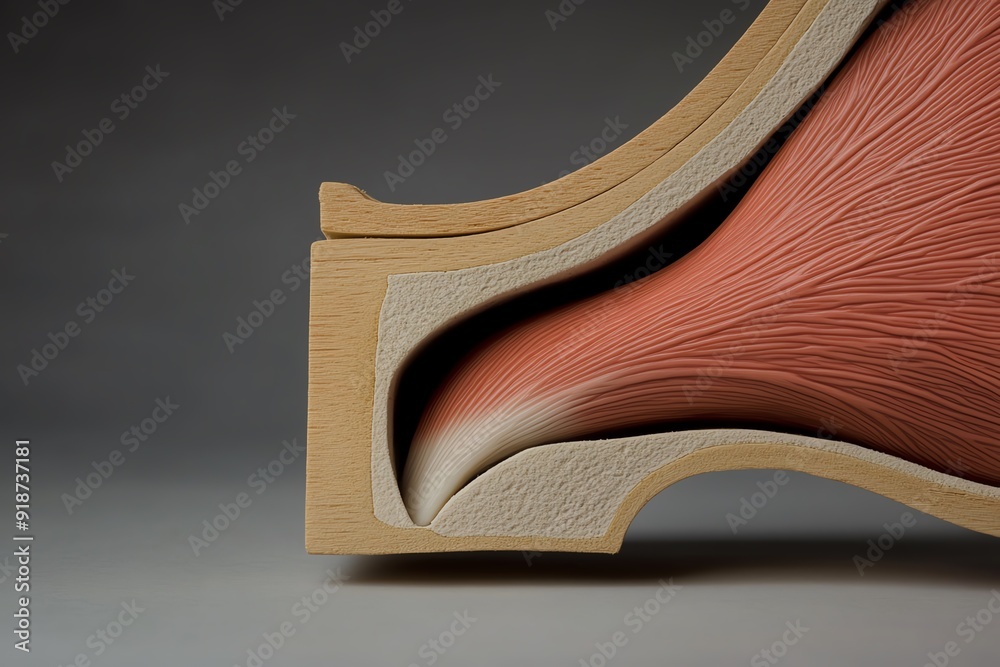 Detailed view of the diaphragm in crosssection, showing the muscle ...