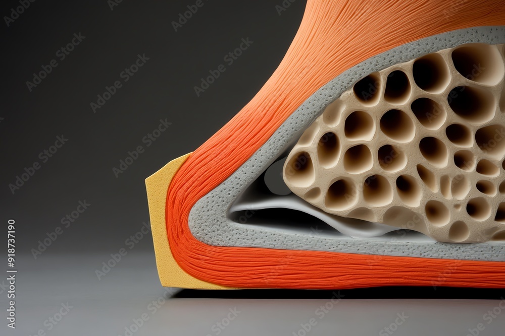 Detailed view of the diaphragm in crosssection, showing the muscle ...