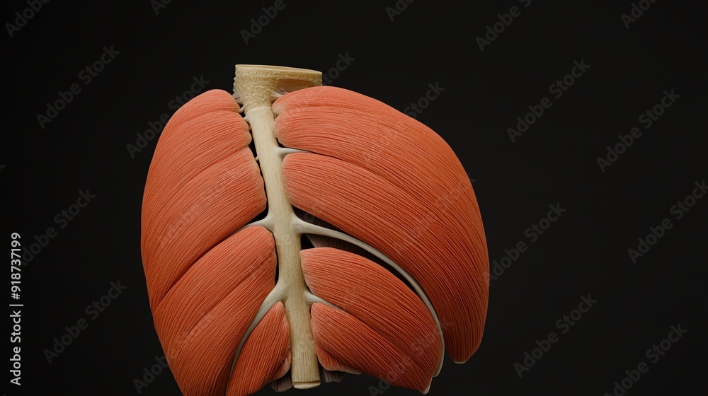 Detailed view of the external intercostal muscles with fibers running ...