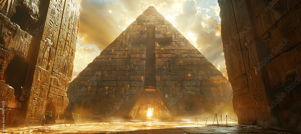 Hidden chamber deep within a pyramid its walls adorned with hieroglyphs ...