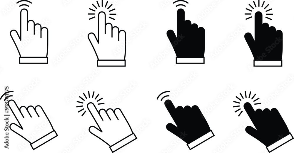 hand clicking cursors symbol. stroke and fill different hand clicking ...