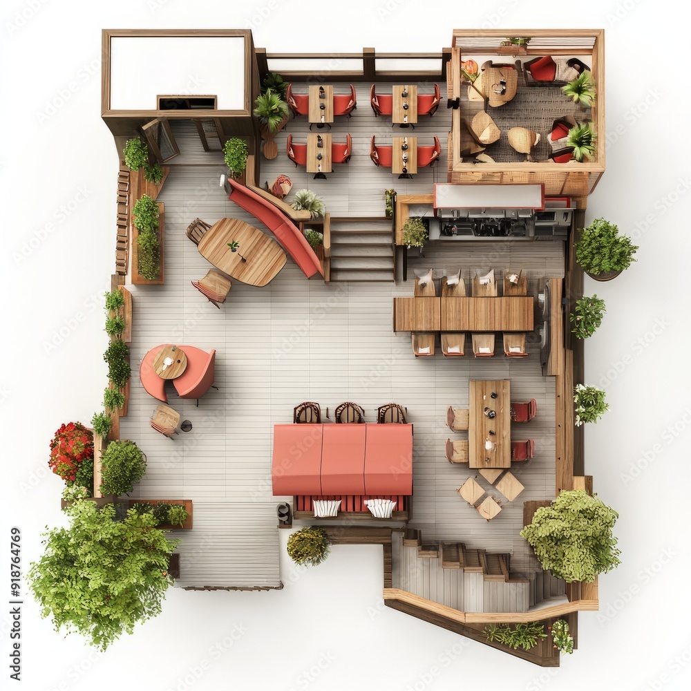 3D Render of a stylish Italian restaurant with outdoor seating, a pizza ...