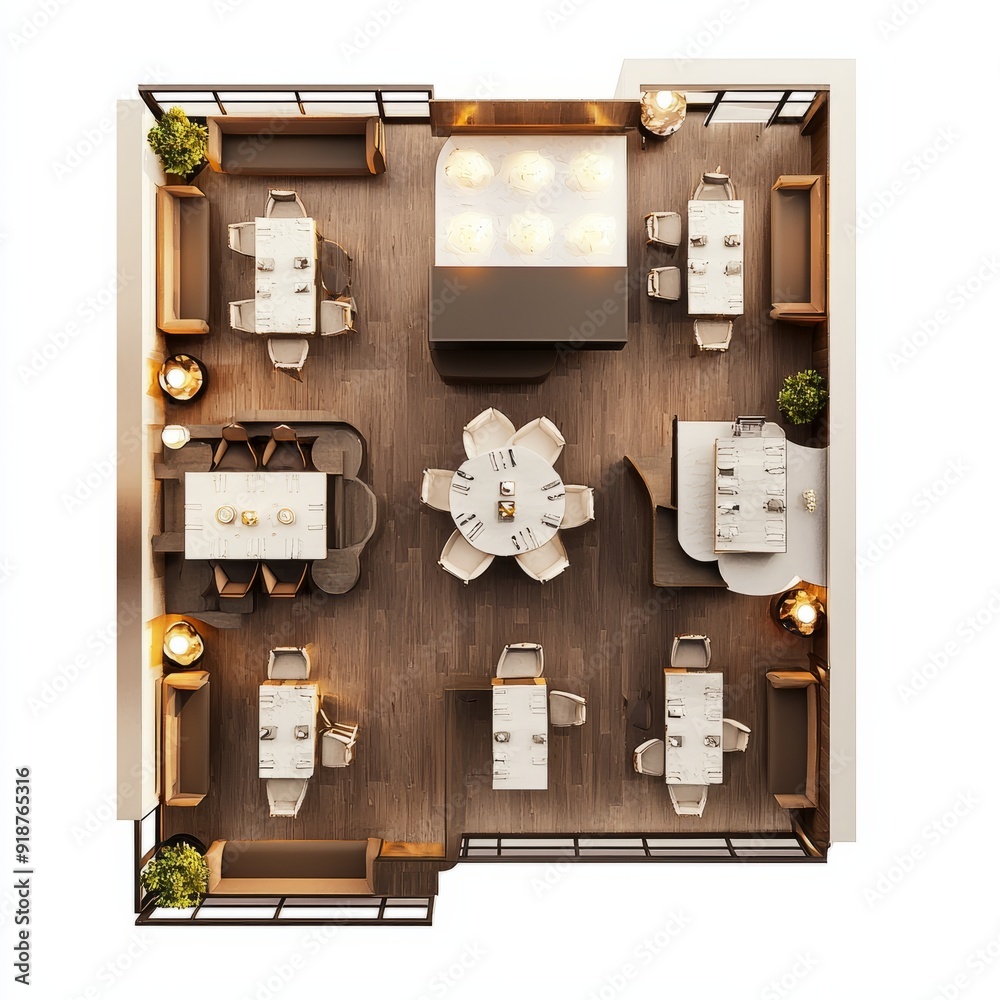 3D Render of an upscale fine dining restaurant with a spacious dining ...