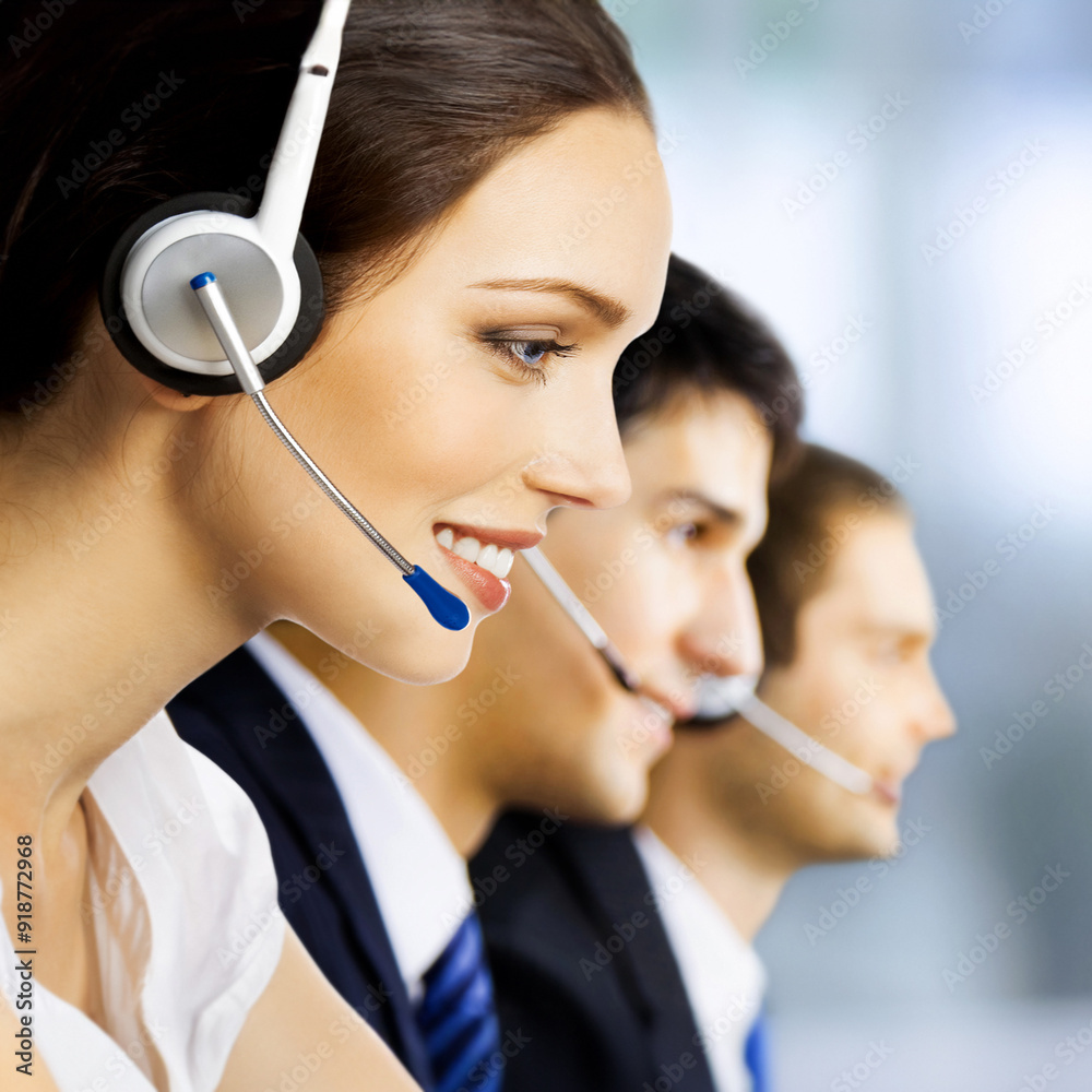 Contact center servise concept image. Call centre phone operators ...
