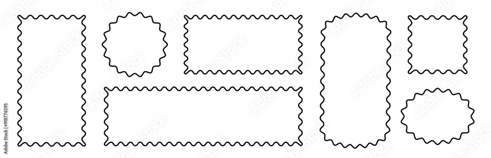 Border frame scallop edge rectangle, oval, round vector shape. Wave ...