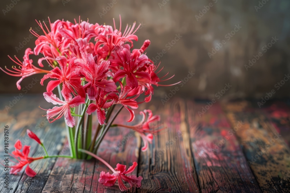 Lycoris radiata.Equinox flower.Red magic lily.Red spider lily.An ...