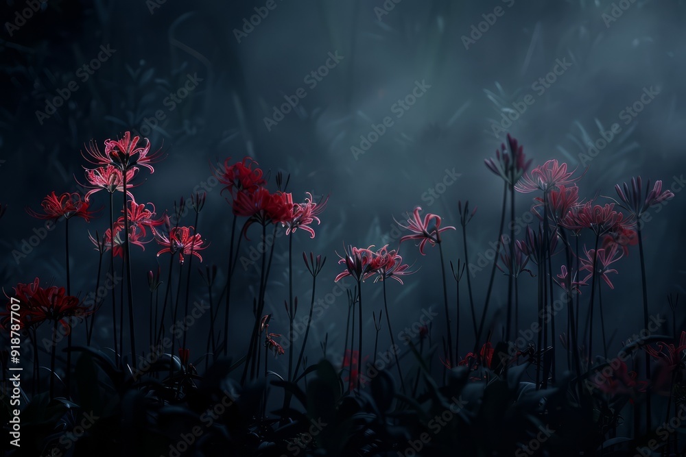 Red spider lily.Lycoris radiata.Equinox flower.Red magic lily.A ...