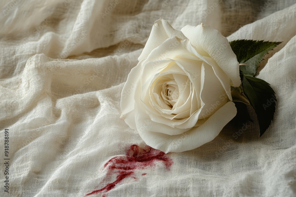 Bleeding white rose.Bleeding rose.Bloody white rose.A hauntingly ...