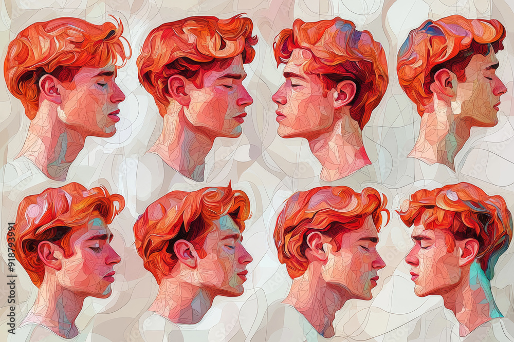 Emotional face cartoon character young office man 3/4 side view design ...