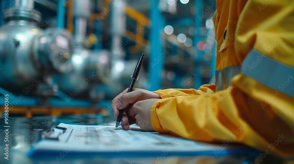 A safety engineer is using pen to rating the health risk assessment ...