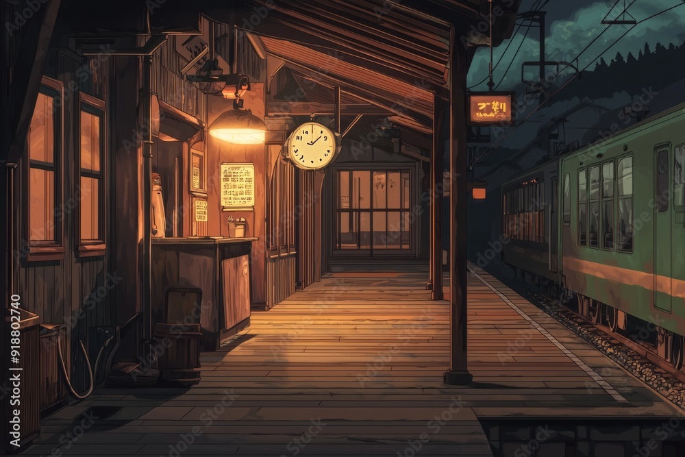 An old train station with cobblestone floors and a vintage clock. The ...