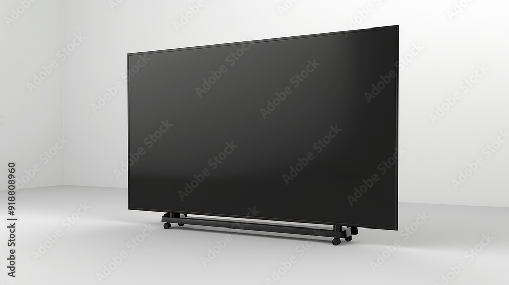 TV with wheeled stand for presentations isolated on white background ...