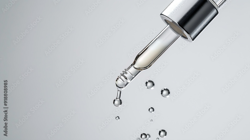 Drops of cosmetic serum and a pipette A skin care product White ...