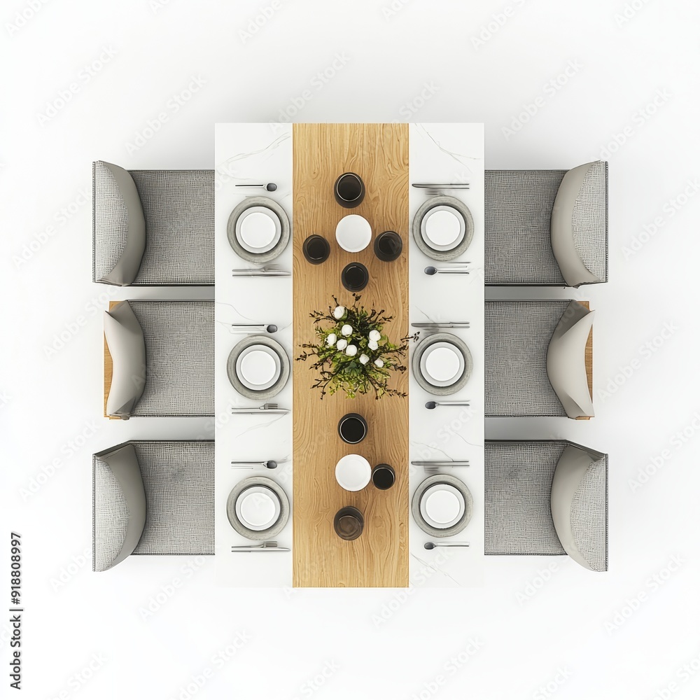 Top down view, 3D Render of a spacious dining room with an extendable ...