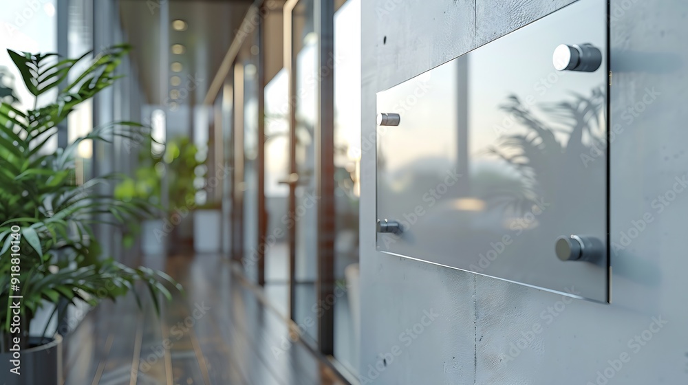 Transparent glass sign plate on wall mockup Template of a blank ...